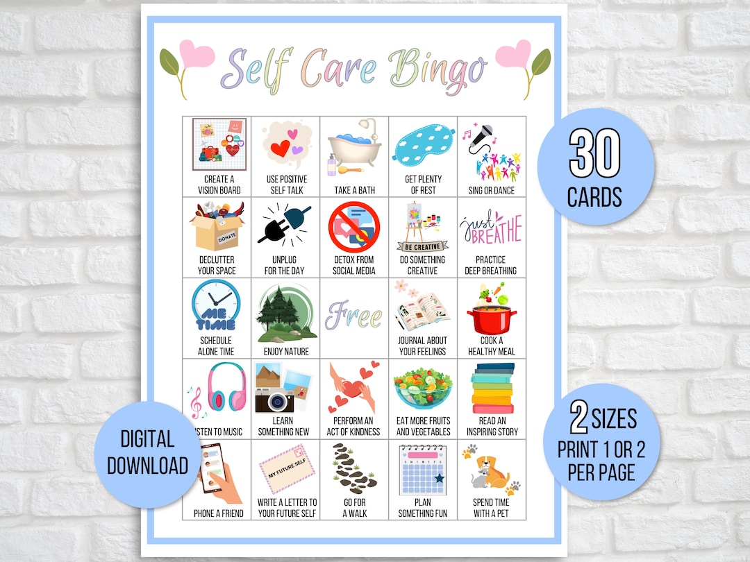 Self Care Bingo, 30 Self Care Bingo Cards, Self Care Challenge, Self ...
