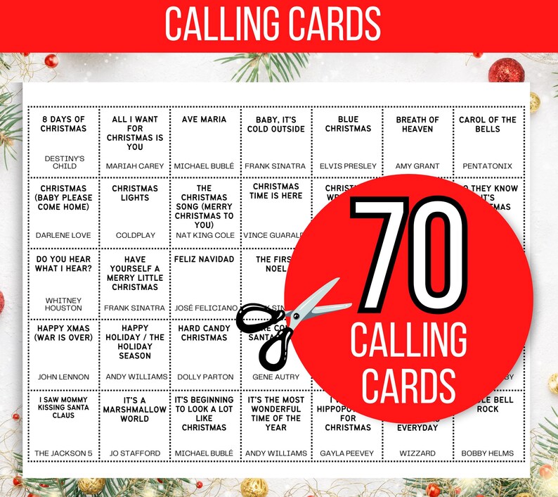Christmas Songs Bingo, 100 Printable Christmas Songs Bingo Cards ...