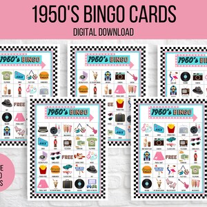 50s Bingo, 1950s Bingo, 30 Printable 1950s Bingo Cards, 50s Game, 50s ...