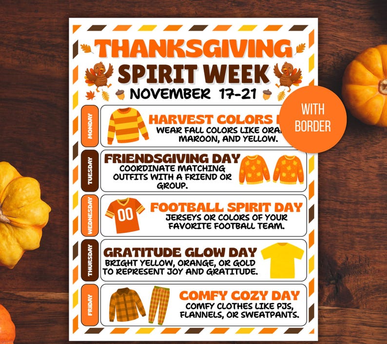 Customizable Thanksgiving School Spirit Week Flyer, Customizable ...