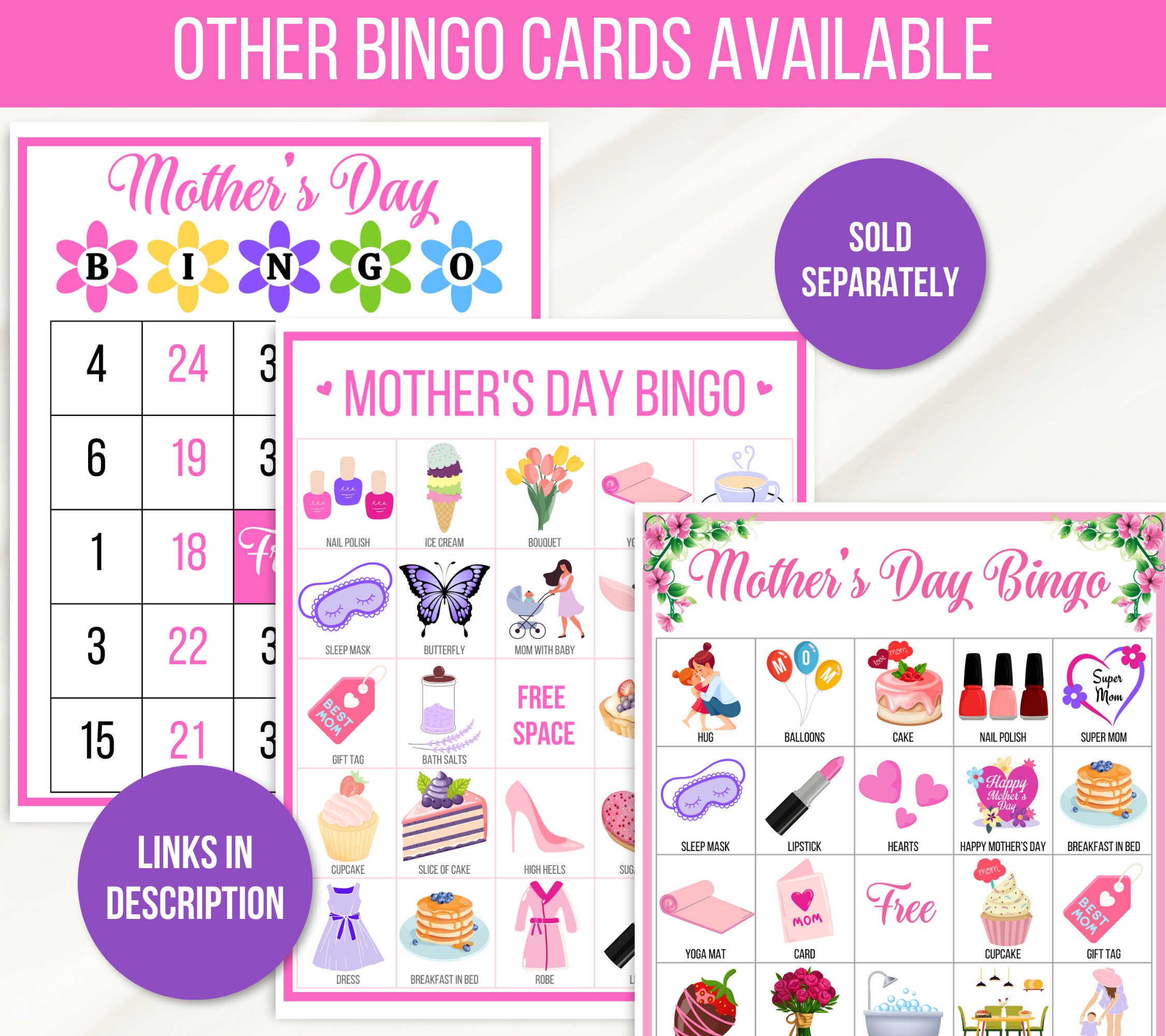 Printable Mother's Day Bingo, 40 Mother's Day Bingo Cards, Mother's Day ...