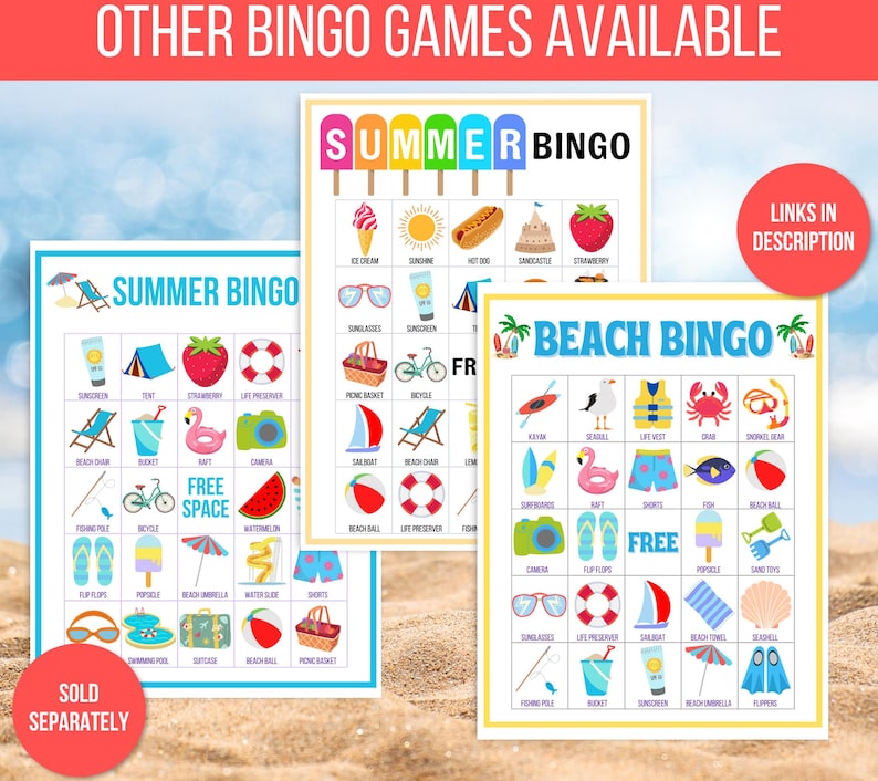 Summer Bingo, 60 Summer Bingo Cards, Summer Game, Summer Activity, Kid ...