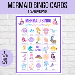 Mermaid Bingo 30 Unique Printable Mermaid Bingo Cards - Etsy