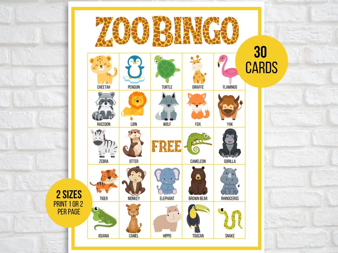 Zoo Bingo, 30 Printable Zoo Bingo Cards, Zoo Party Game, Zoo Activity ...