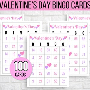 Valentine's Bingo, 100 Valentine's Day Bingo Cards, Valentine's Carte ...