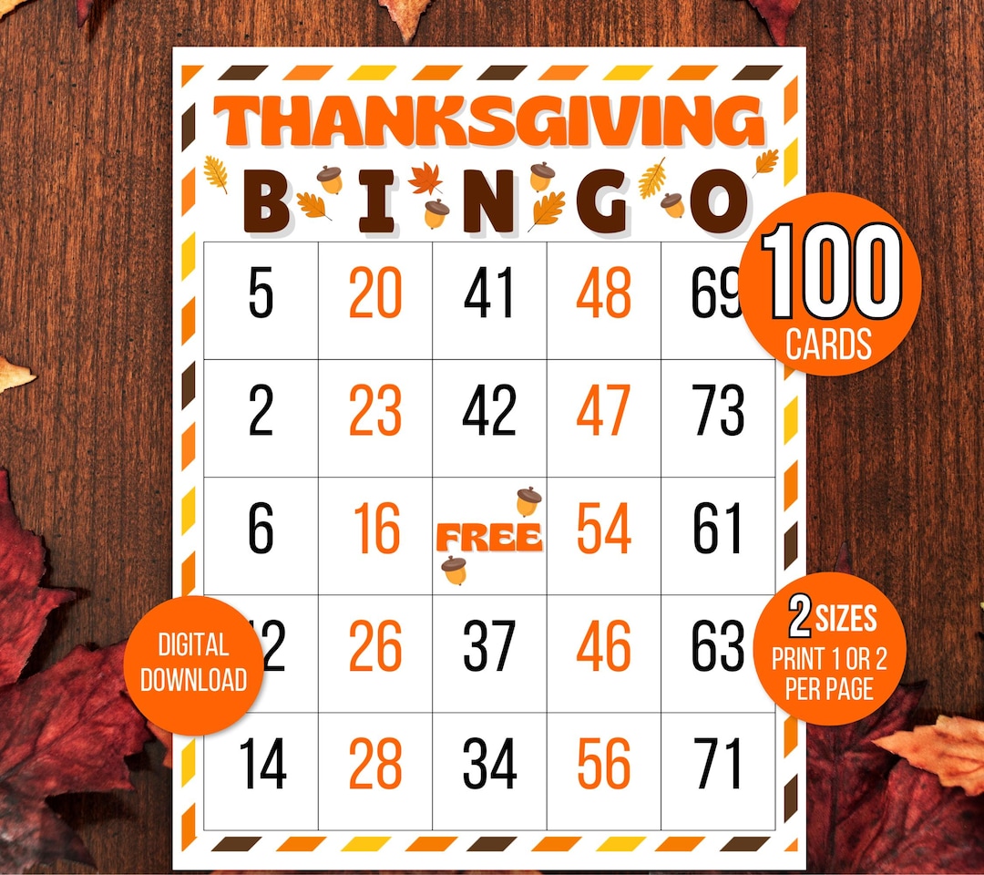 Thanksgiving Bingo, 100 Thanksgiving Bingo Cards, Thanksgiving Games ...