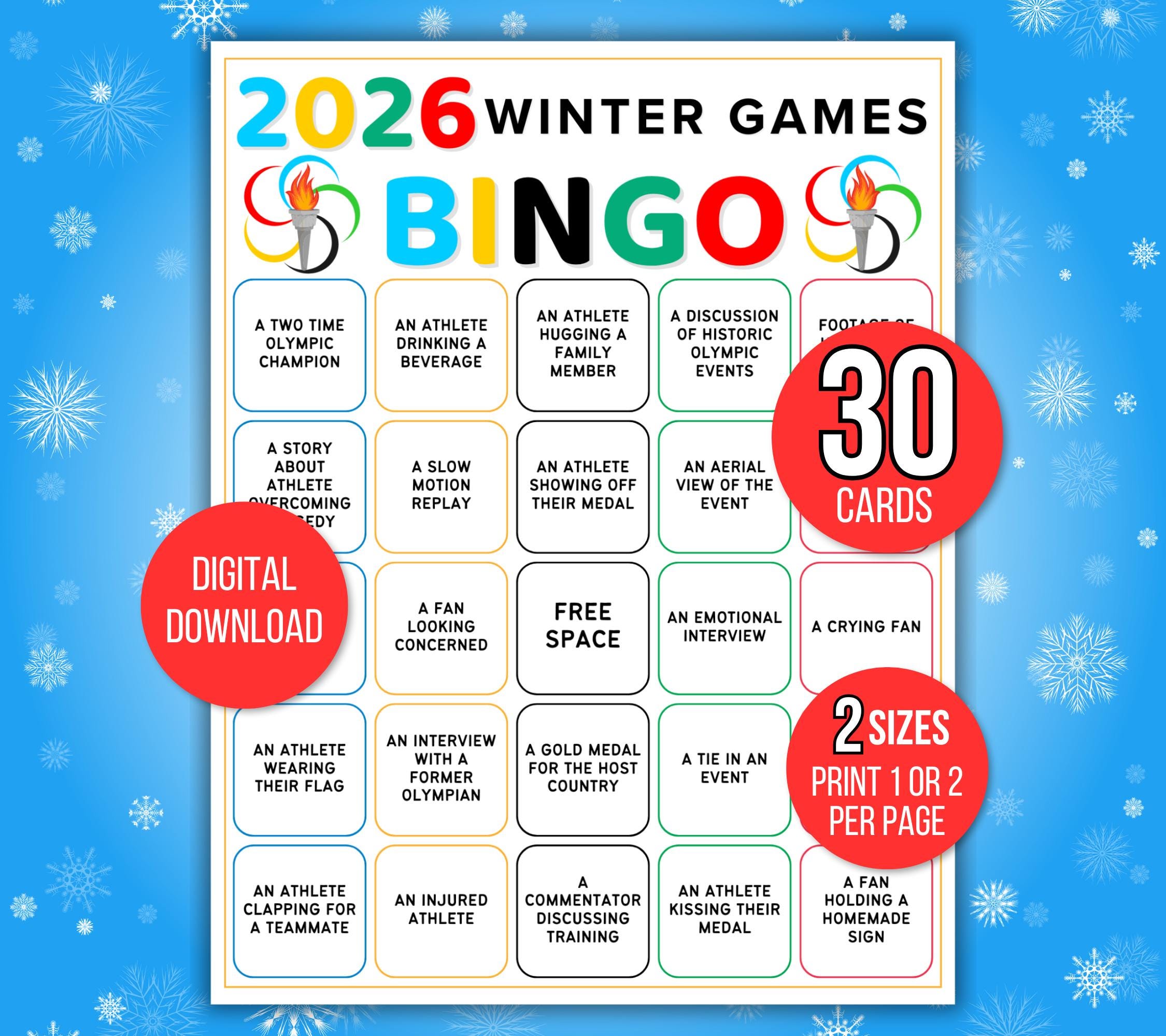 Winter Games Bingo, 30 Winter Games Watch Party Bingo Cards, Winter ...