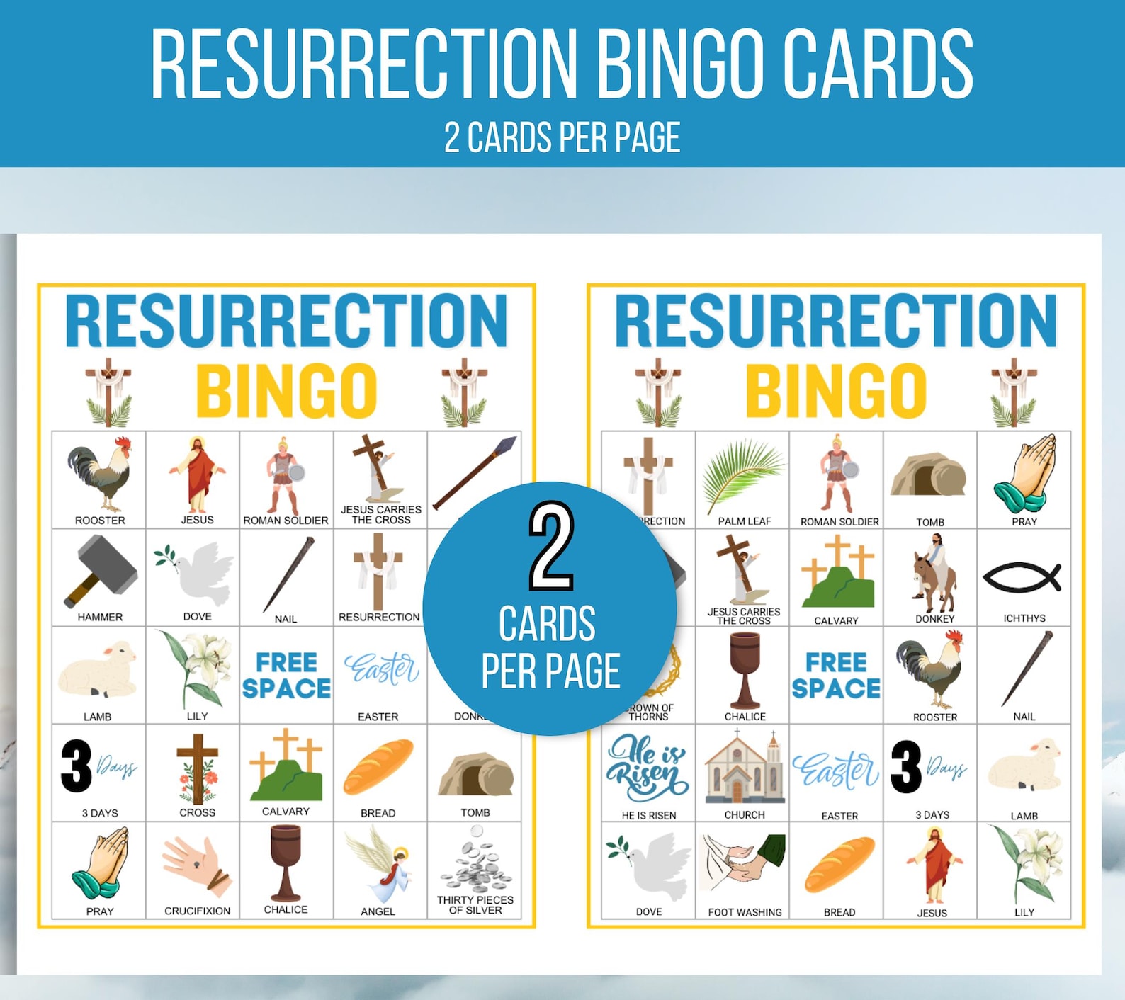 Resurrection Bingo, 50 Religious Easter Bingo Cards, Easter Bible Bingo ...
