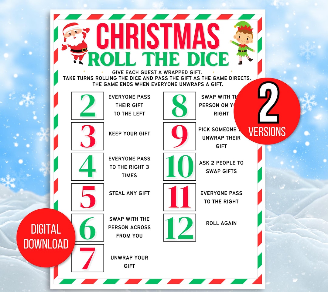Roll the Dice Holiday Gift Exchange Game, Fun Christmas Game, Printable ...