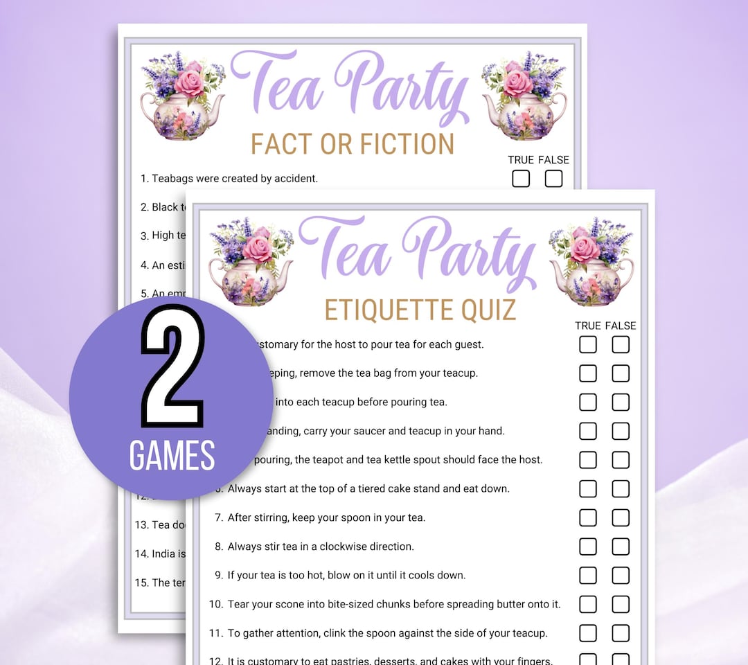 Tea Party Etiquette Game, Tea Party Quiz, Tea Etiquette Game, Tea Party ...