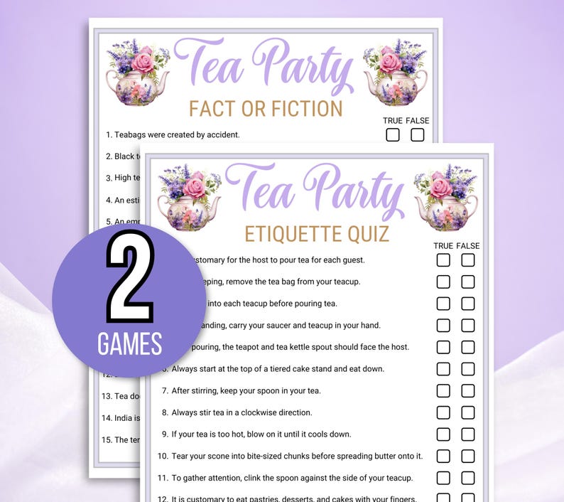 Tea Party Etiquette Game, Tea Party Quiz, Tea Etiquette Game, Tea Party ...