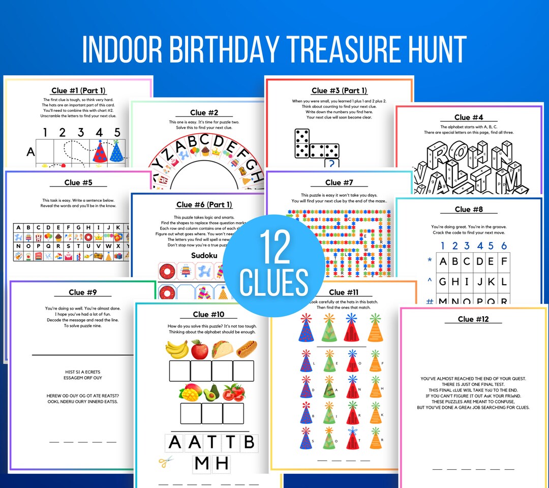 Indoor Birthday Treasure Hunt for Older Kids, Birthday Scavenger Hunt ...