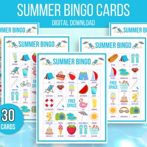 Summer Bingo, 30 Unique Printable Summer Bingo Cards, Summer Game ...