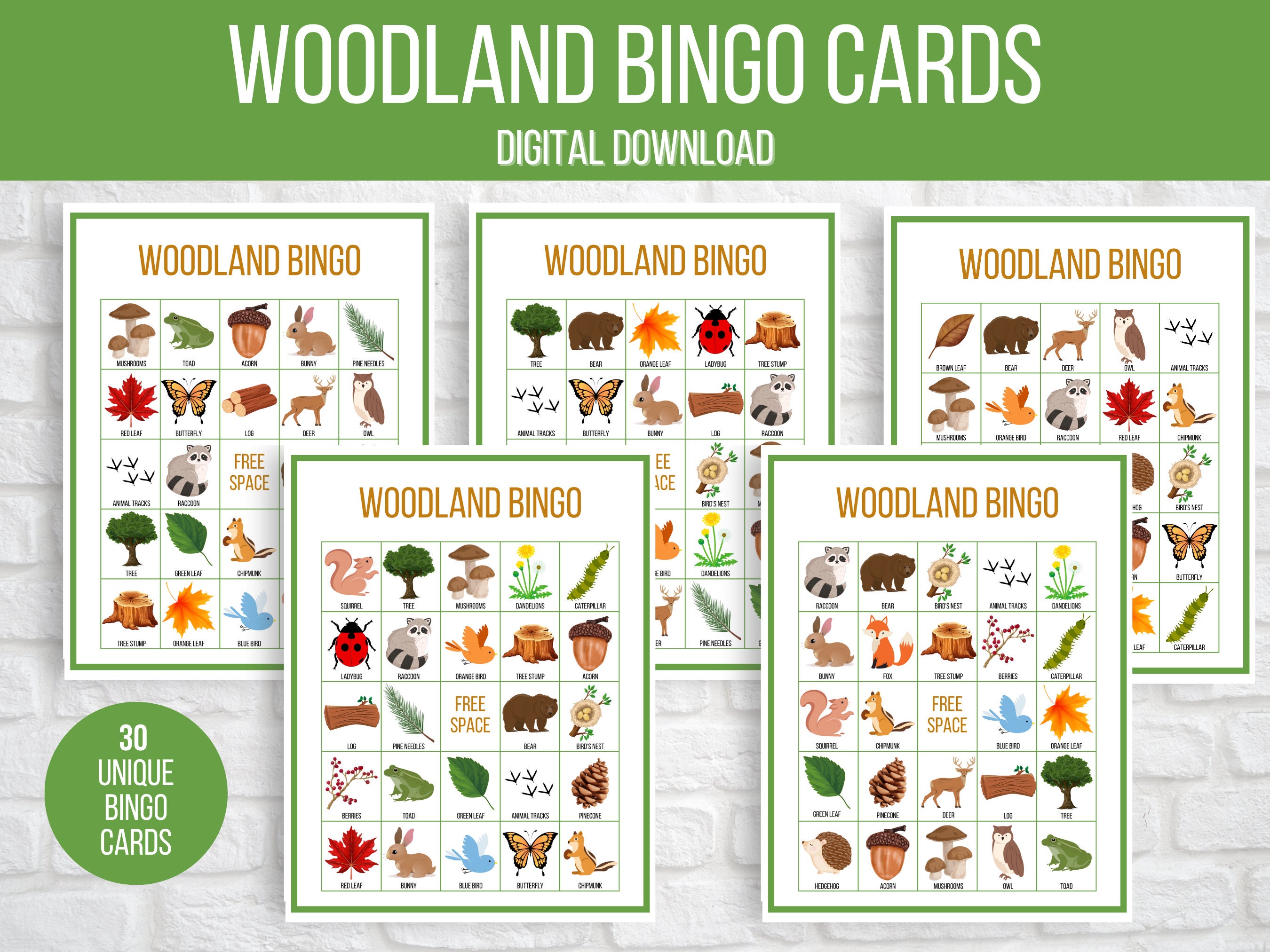 Woodland Bingo 30 Printable Woodland Bingo Cards Woodland - Etsy UK