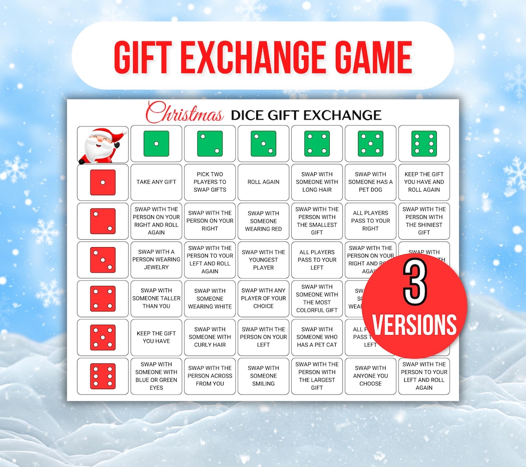 Christmas Gift Exchange Dice Game, Roll the Dice Christmas Game, Fun ...