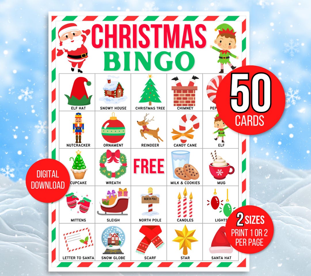 Christmas Bingo, 50 Christmas Bingo Cards, Christmas Activity, Kids ...