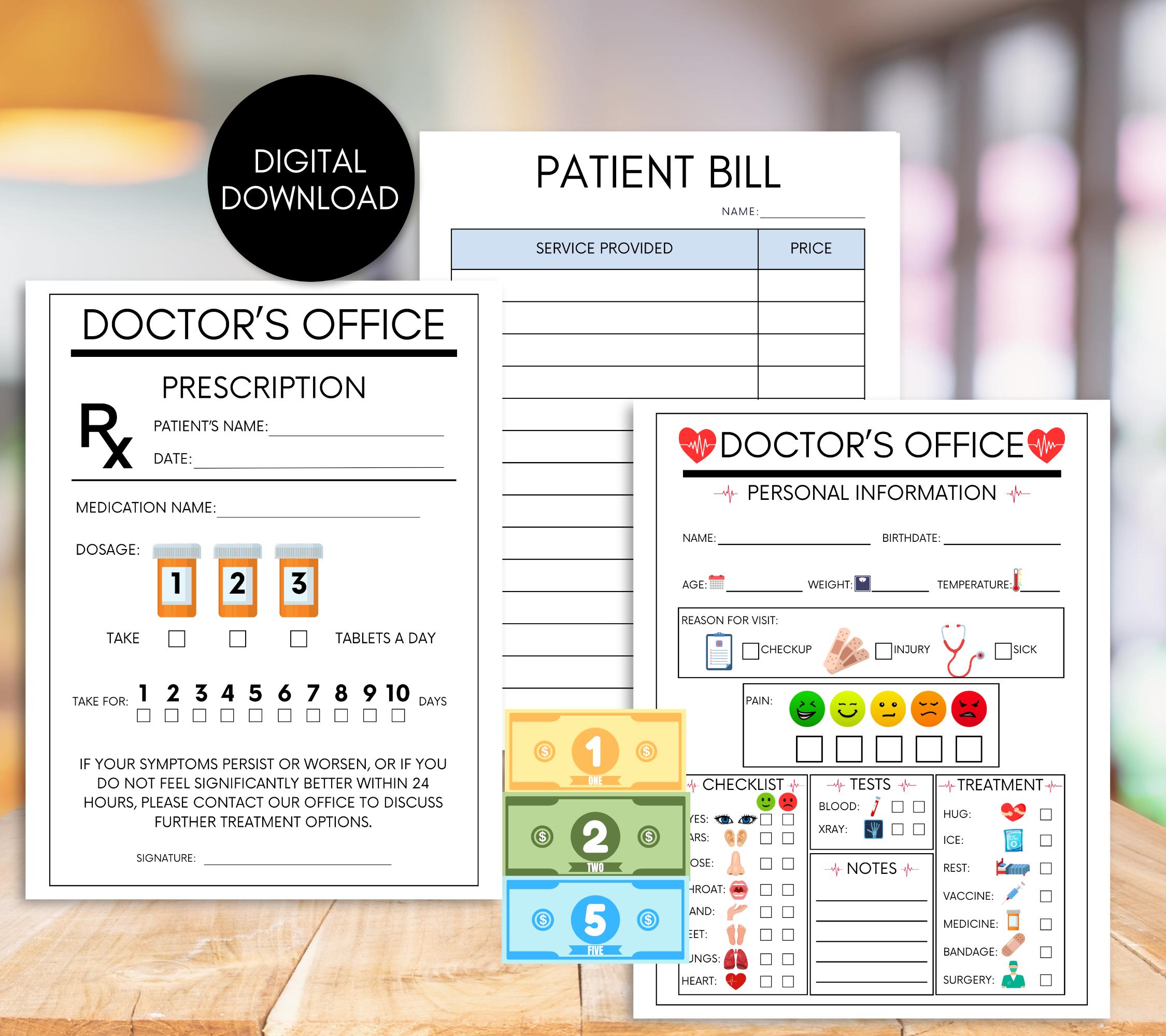 Doctors and Nurses Pretend Play, Patient Report Form, Doctor Printable ...