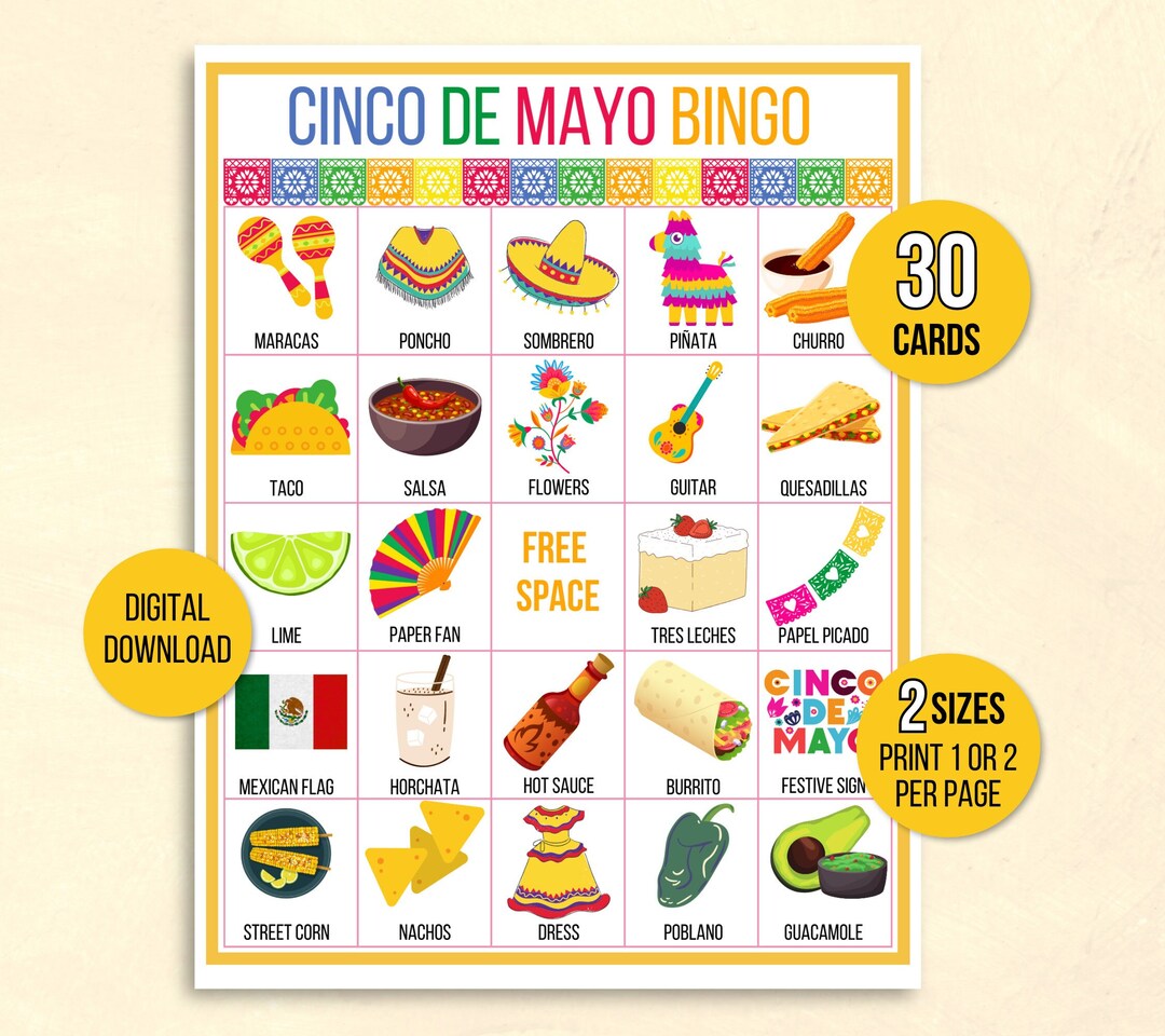 Cinco De Mayo Bingo, 30 Printable Cinco De Mayo Bingo Cards, Cinco De ...