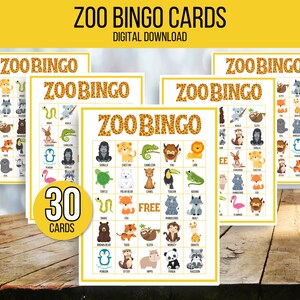 Zoo Bingo, 30 Printable Zoo Bingo Cards, Animal Bingo, Zoo Party Game ...