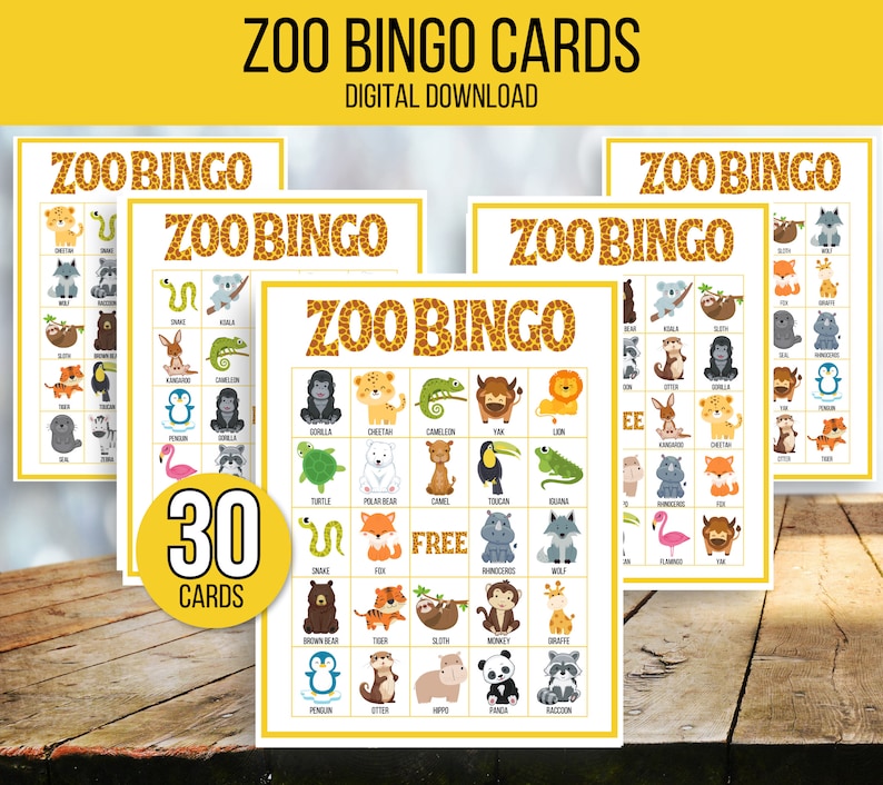 Zoo Bingo, 30 Printable Zoo Bingo Cards, Animal Bingo, Zoo Party Game ...