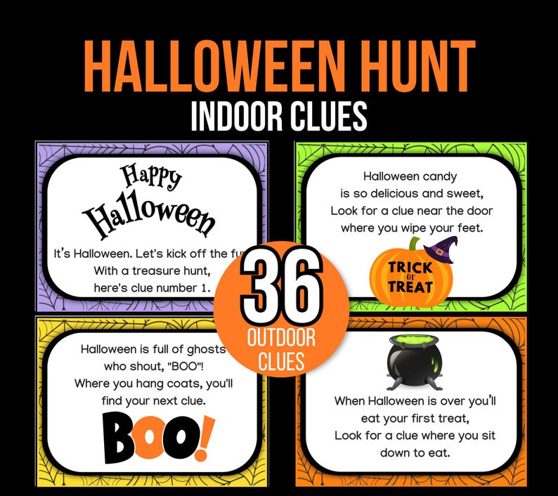 Halloween Treasure Hunt, Indoor Halloween Scavenger Hunt, Outdoor ...