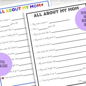 All About My Mom Fill in the Blanks Questionnaire - Etsy