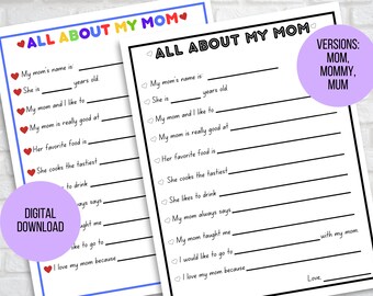All About Mom Questionnaire Printable Mothers Day Gift - Etsy