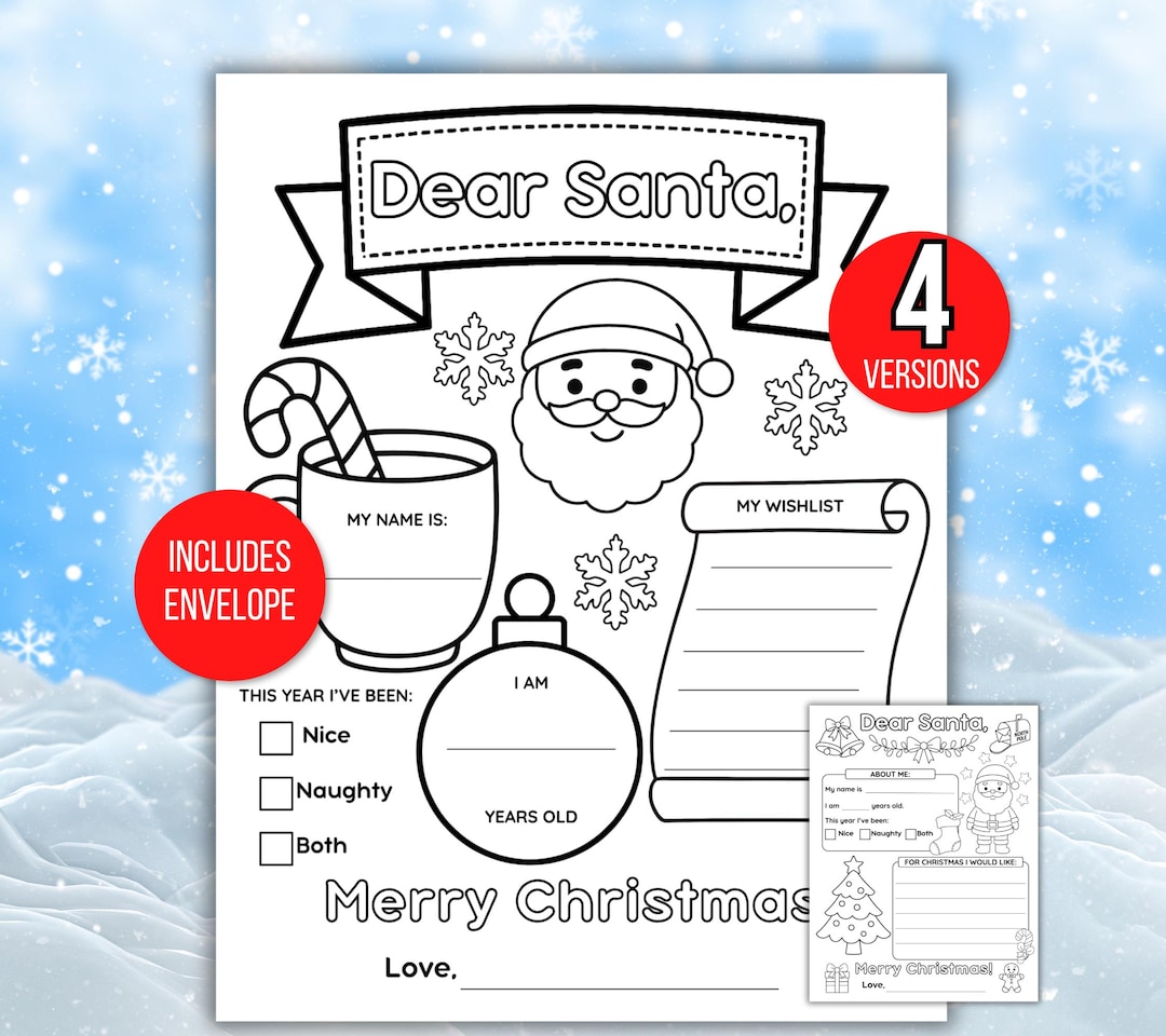 Printable Letter to Santa Coloring Page, Christmas Letter, Christmas ...