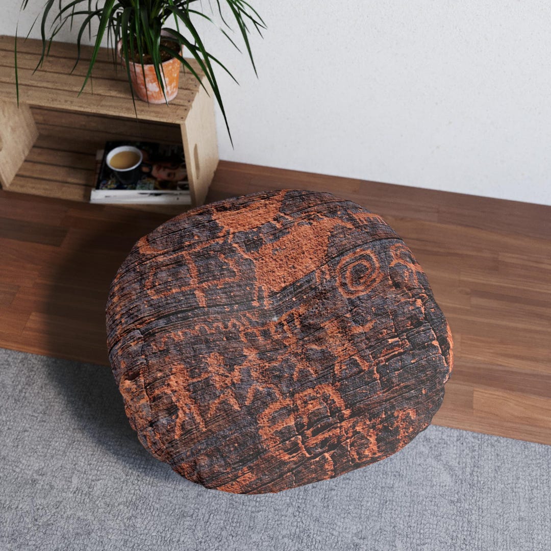 Petroglyphs on Stone Design Look on This Tufted Floor Pillow for Your Meditation/yoga Practices ...