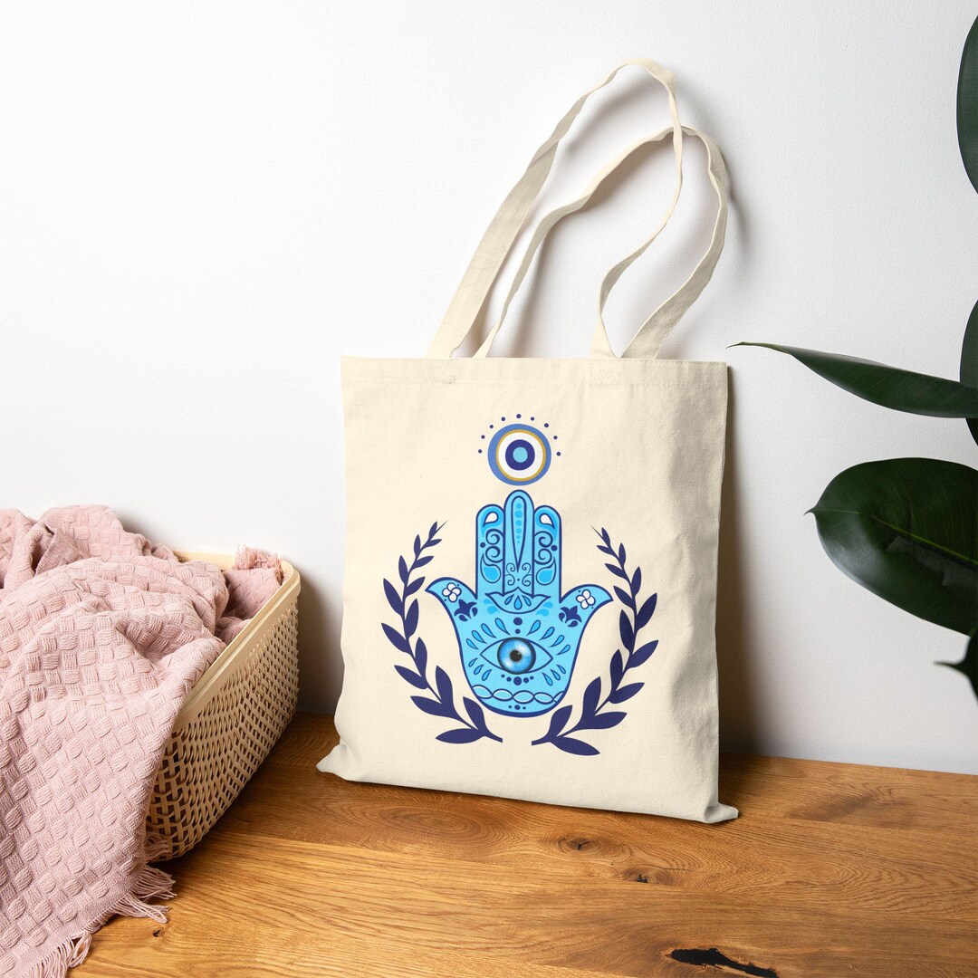 Hamsa Hand Cotton Tote Bag: Evil Eye Amulet, Good Luck Symbol - Etsy
