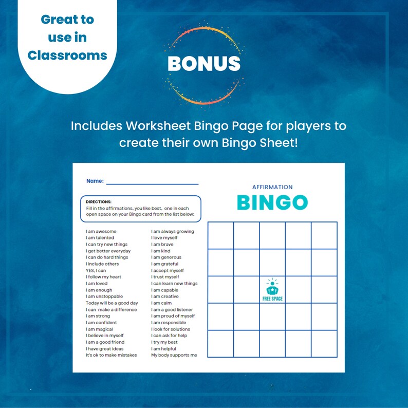 AFFIRMATION Bingo - Build Self-esteem, Self-love, Build Confidence All ...
