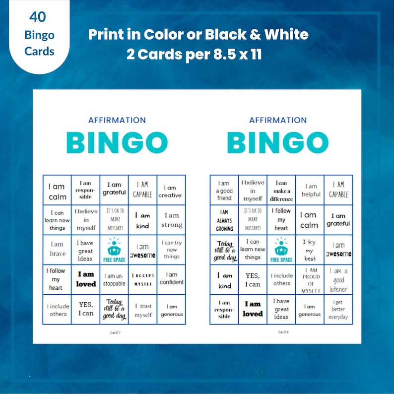AFFIRMATION Bingo - Build Self-esteem, Self-love, Build Confidence All ...