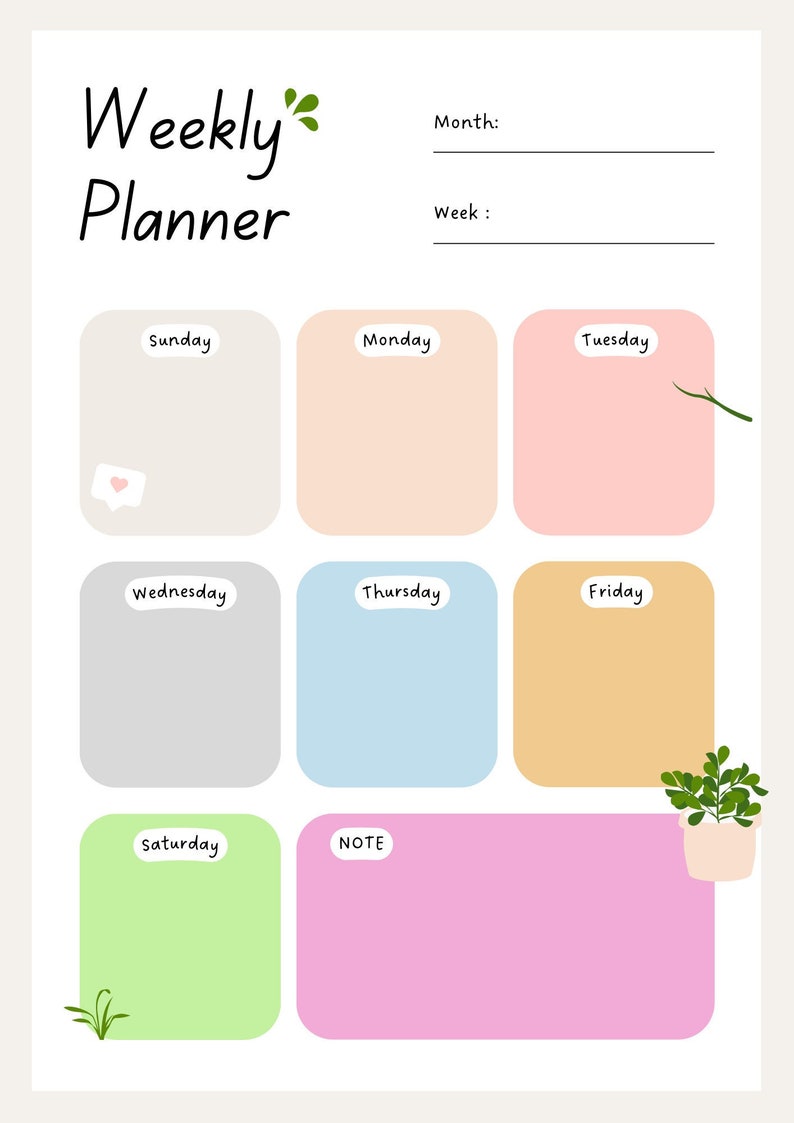 Weekly Planner, Planner, Digital Planner, Downloadable Planner - Etsy