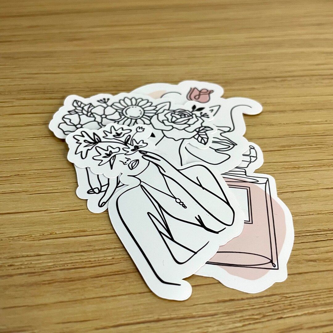 Floral Line Art Sticker Pack Set of 5 | Valentine's Day for Her - Etsy