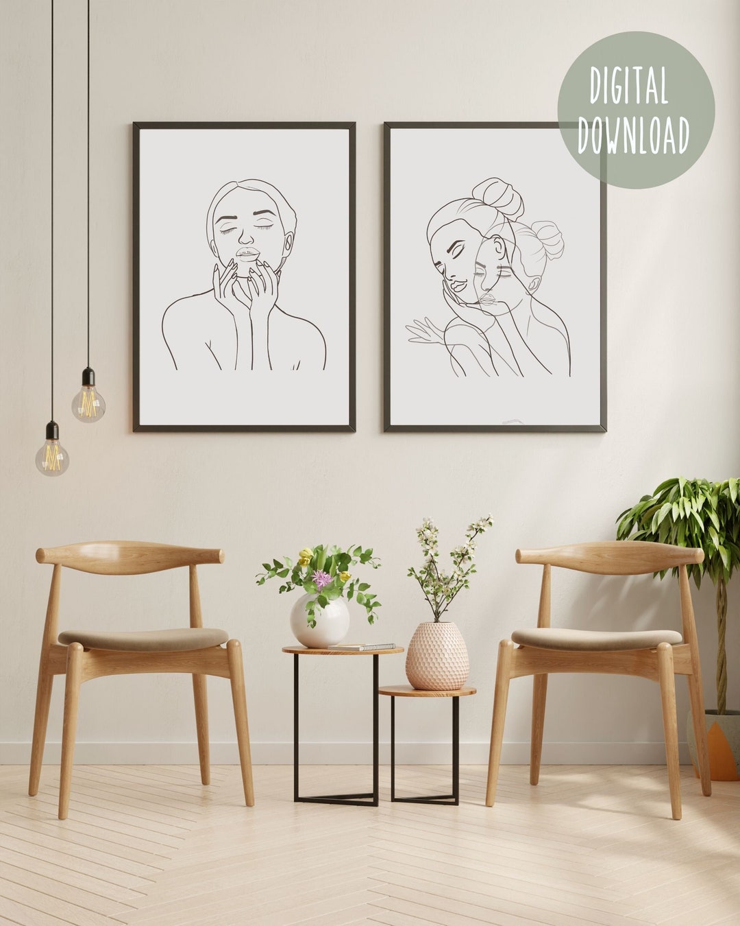 Feminine One Line Printable Set of 2, Feminine Minimal Wall Art ...