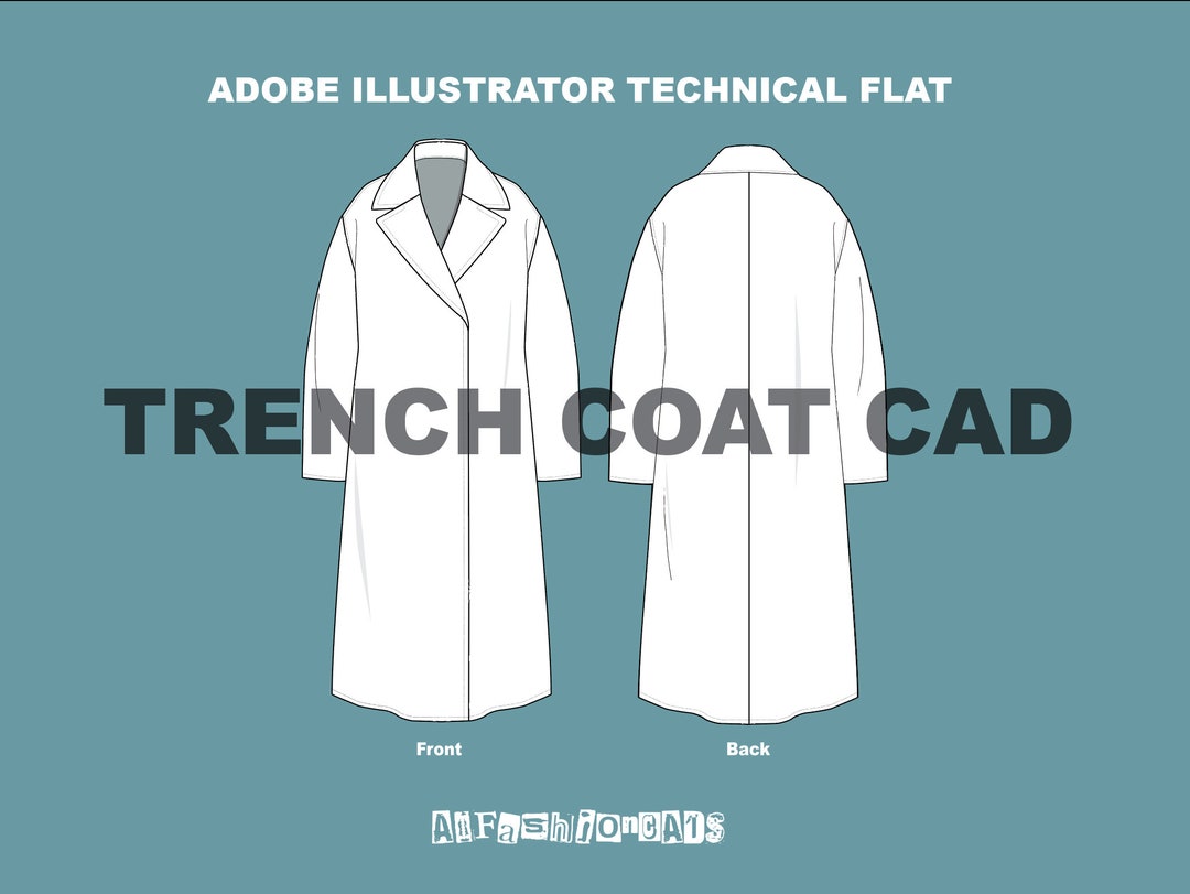 Trench Coat - Fashion Design Digital Template - Flat Sketch Tech ...
