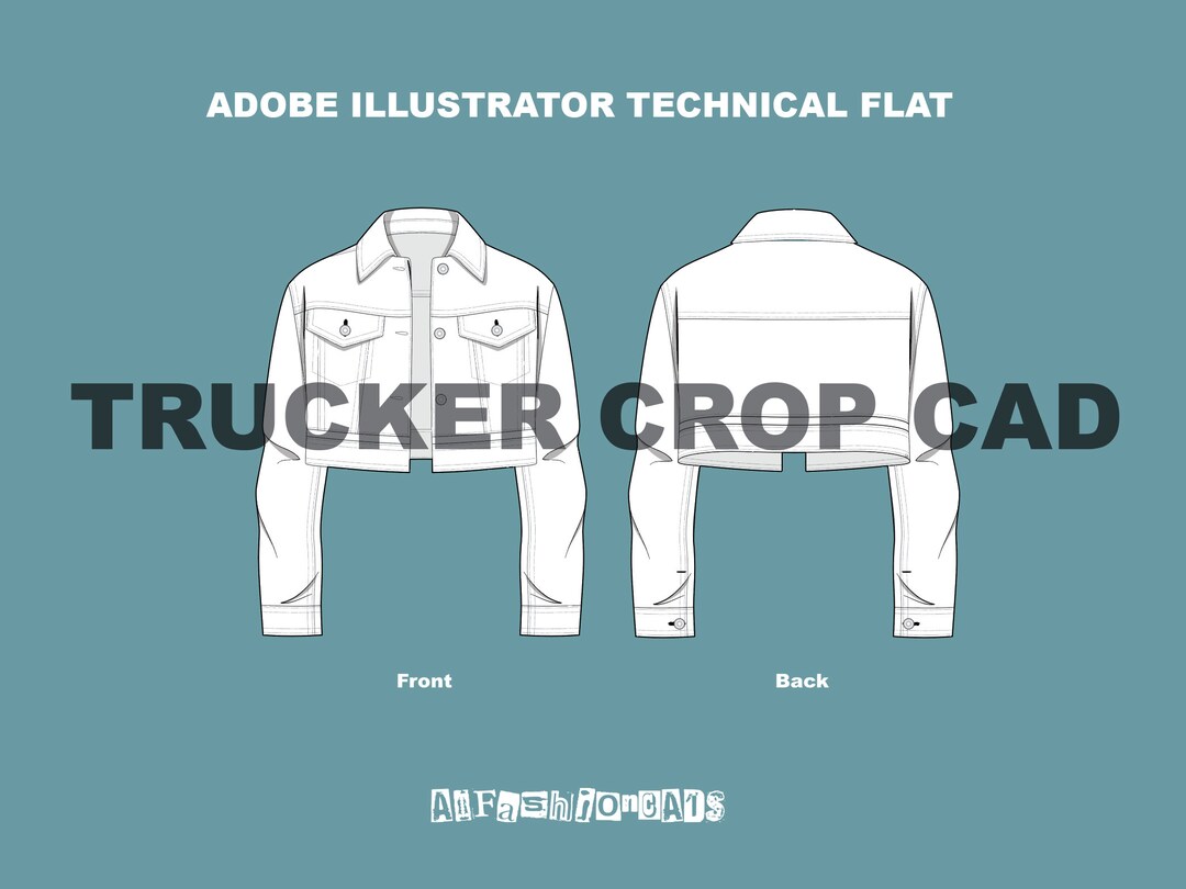 Trucker Cropped Jacket - Fashion Design Digital Template - Flat Sketch ...