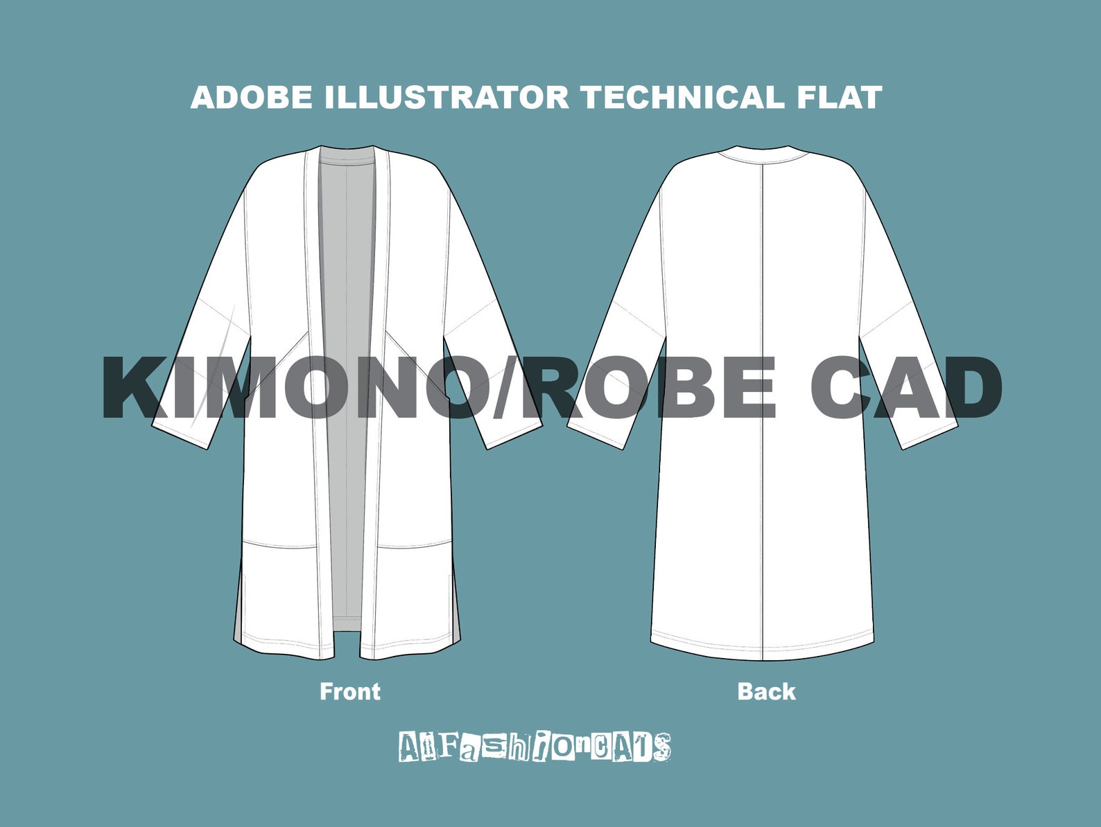 Kimono Robe - Fashion Design Digital Template - Flat Sketch Tech ...