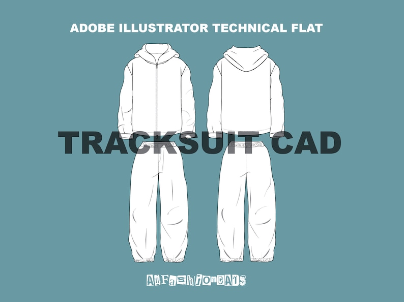Tracksuit Fashion Design Digital Template Flat Sketch Tech Drawing ...