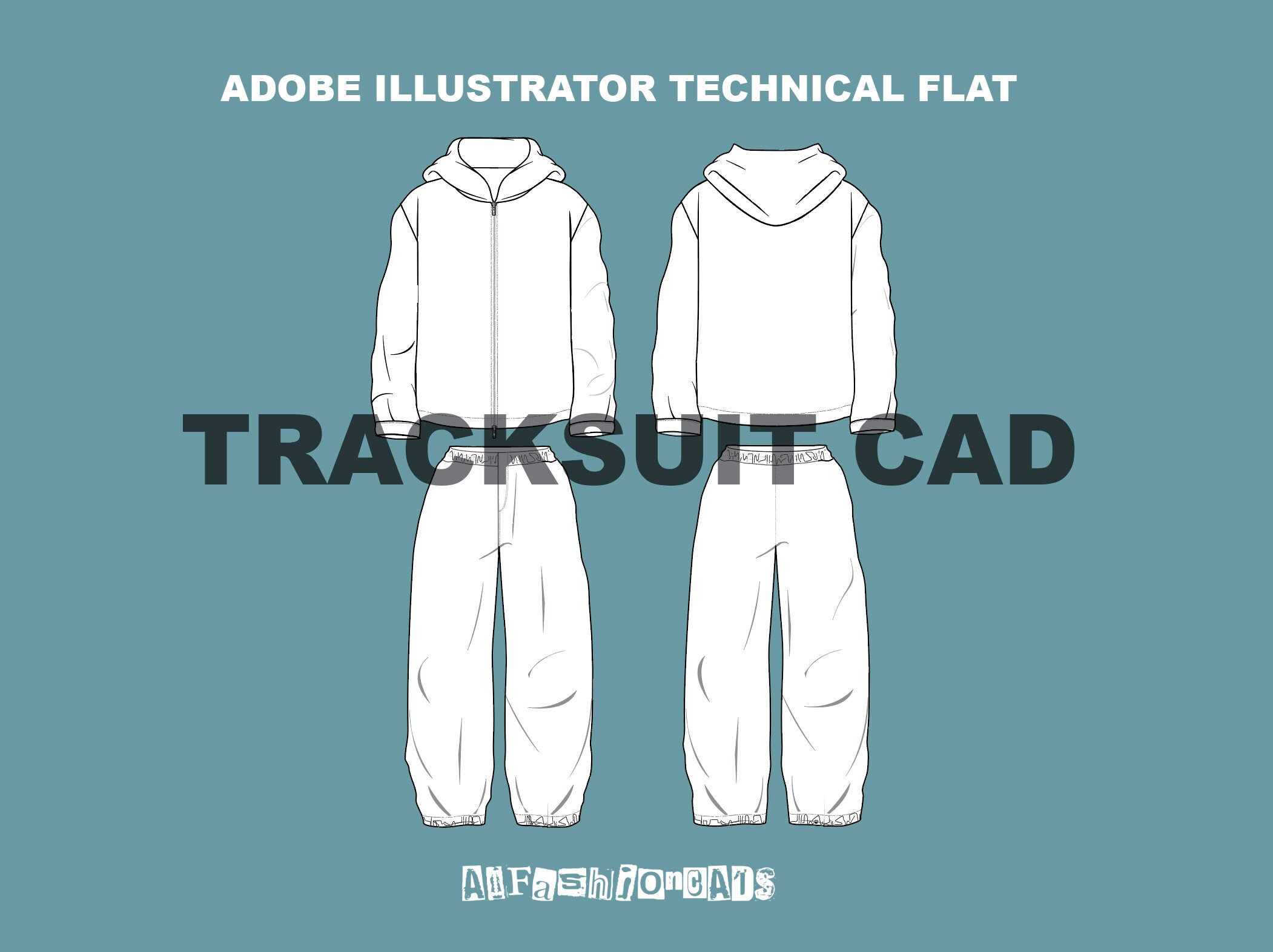 Tracksuit - Fashion Design Digital Template - Flat Sketch Tech Drawing ...
