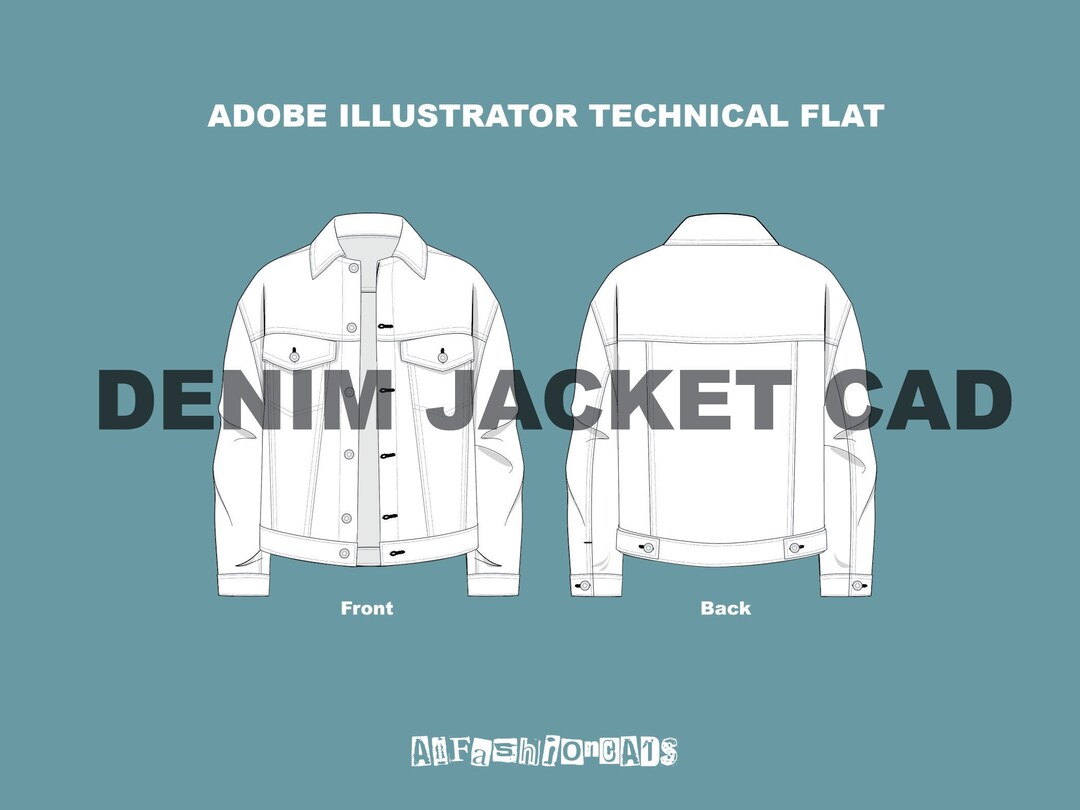 Denim Jacket - Fashion Design Digital Template - Flat Sketch Tech ...