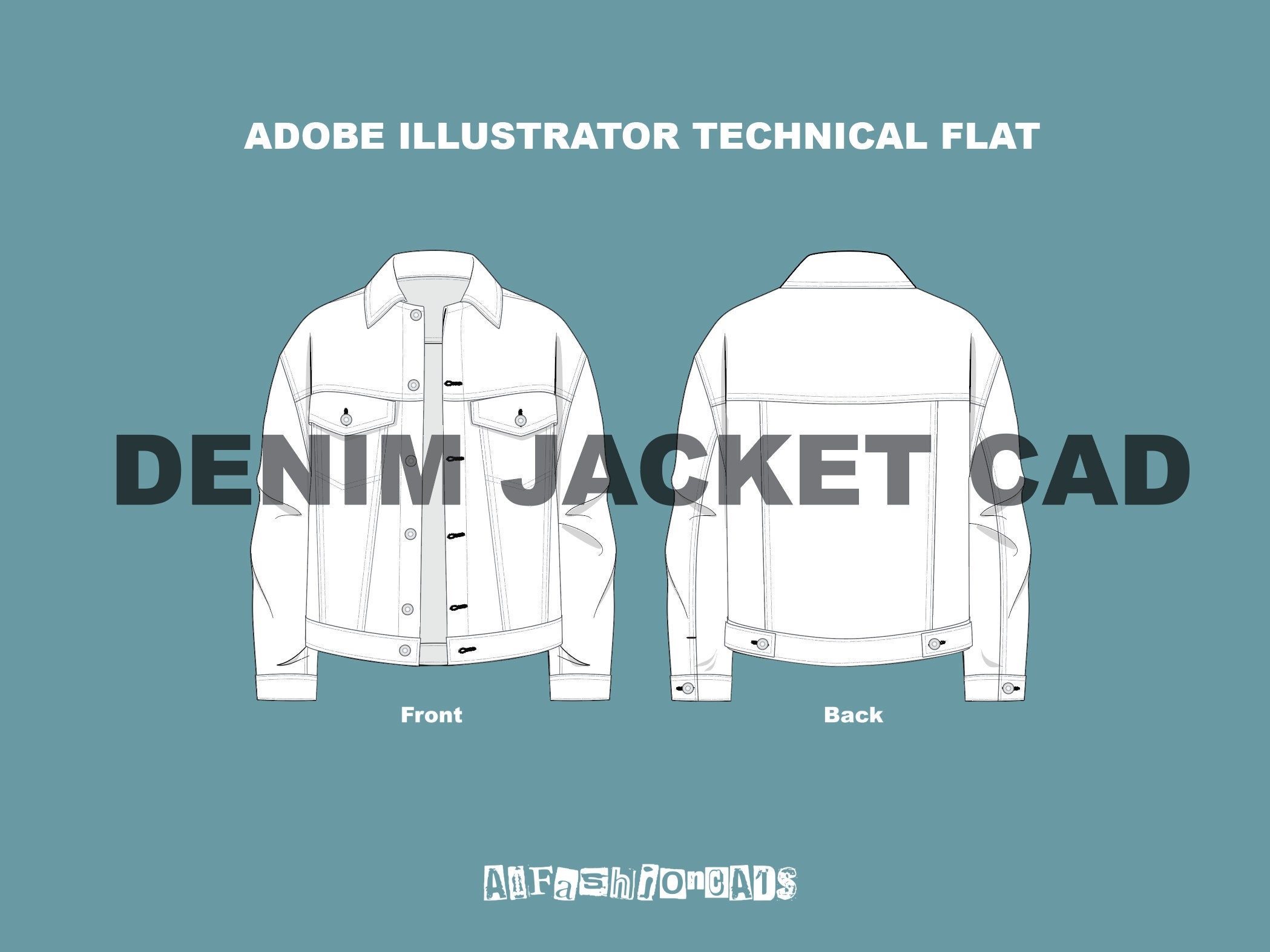 Denim Jacket - Fashion Design Digital Template - Flat Sketch Tech ...