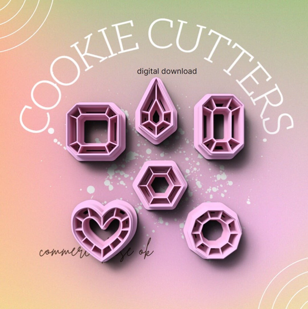 6 Gems Cookie Cutter Digital Download, Sharp Edge Polymer Clay Cookie ...