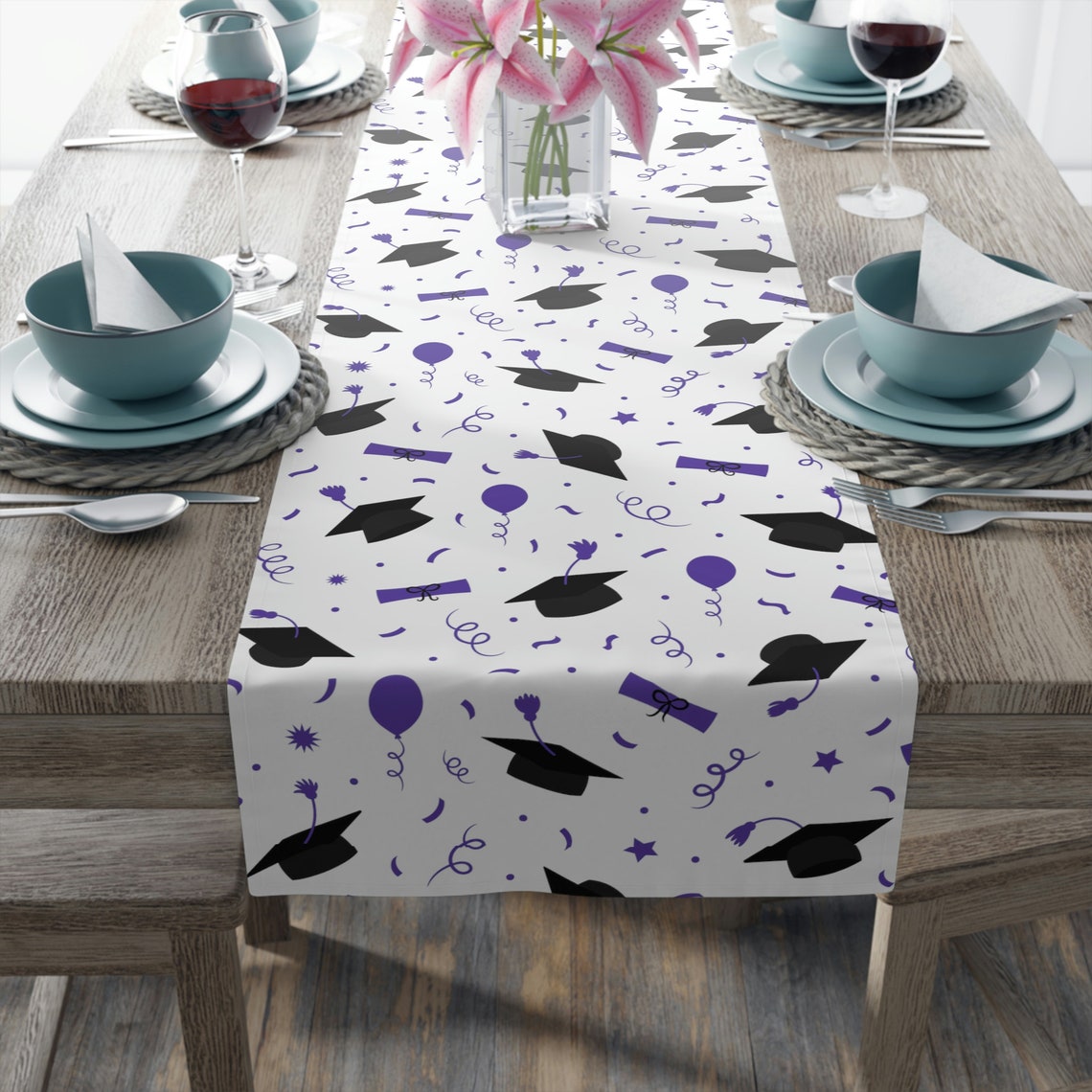 Purple Diploma and Graduation Cap Table Decoration Graduation Table ...