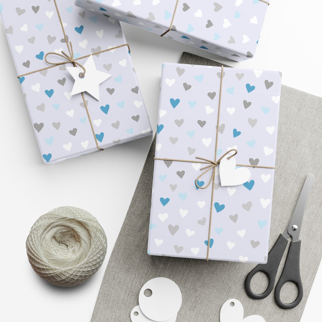 Blue Hearts Gift Wrapping Paper Boy Baby Shower Wrapping - Etsy