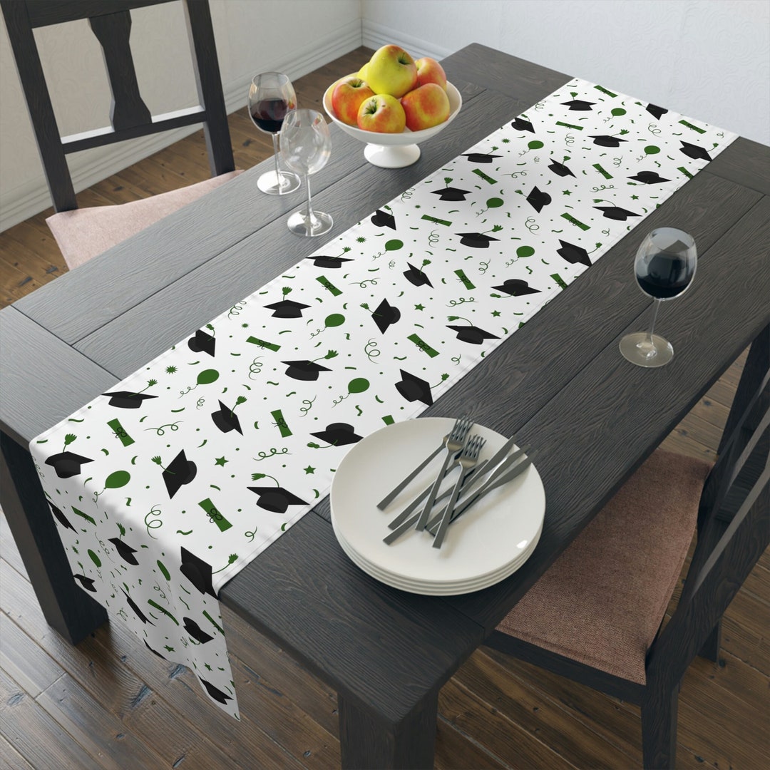 Graduation Table Runner Green Graduation Table Decorations for High ...