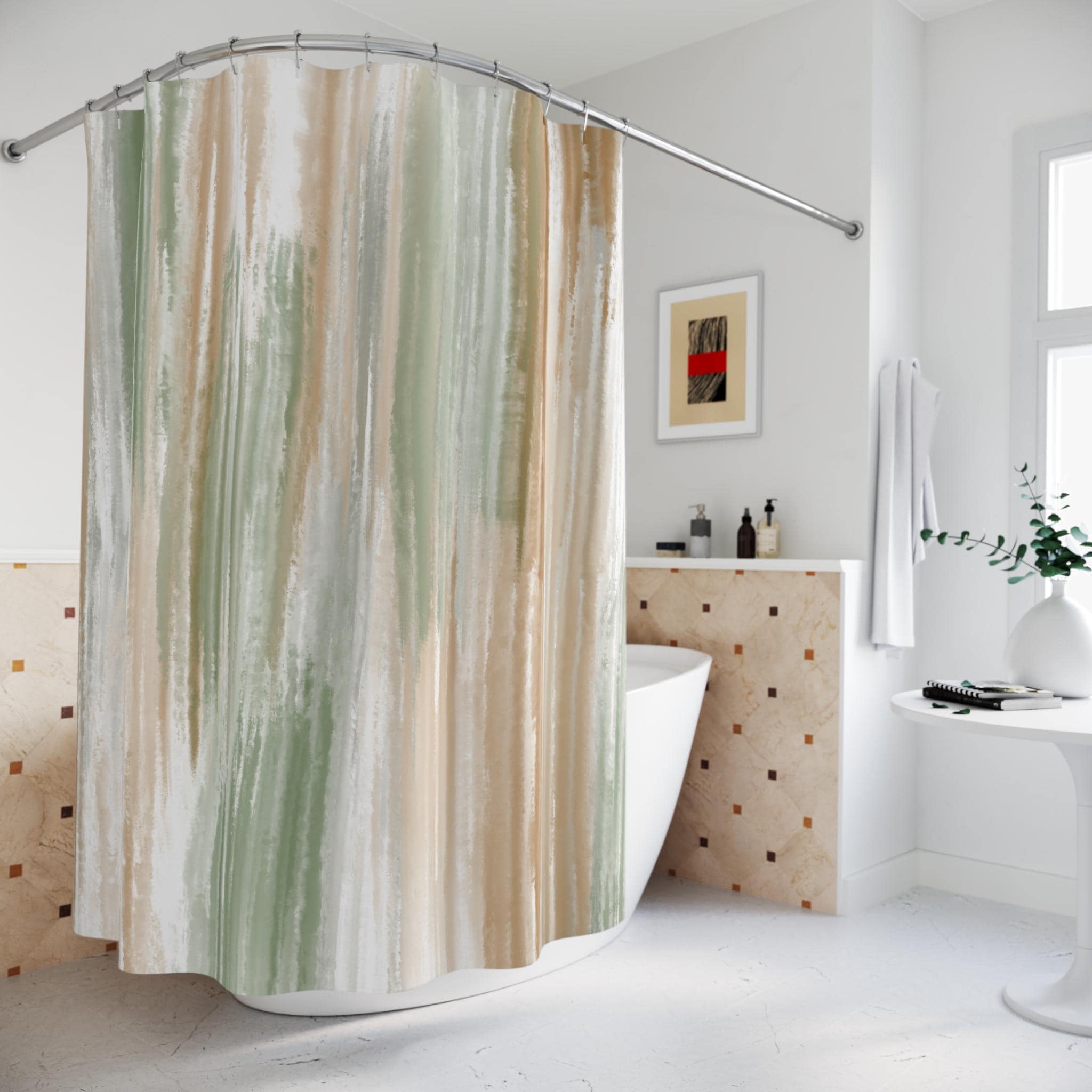 Sage Green Watercolor Shower Curtain - Earthy Boho Bathroom Decor - Etsy
