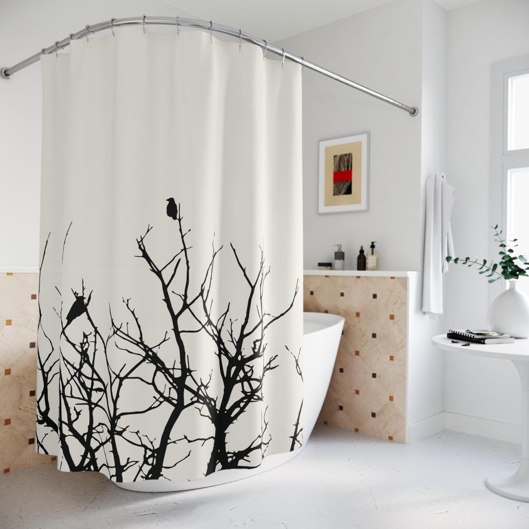 Raven Shower Curtain Black White Shower Curtain Tree Bathroom Decor ...