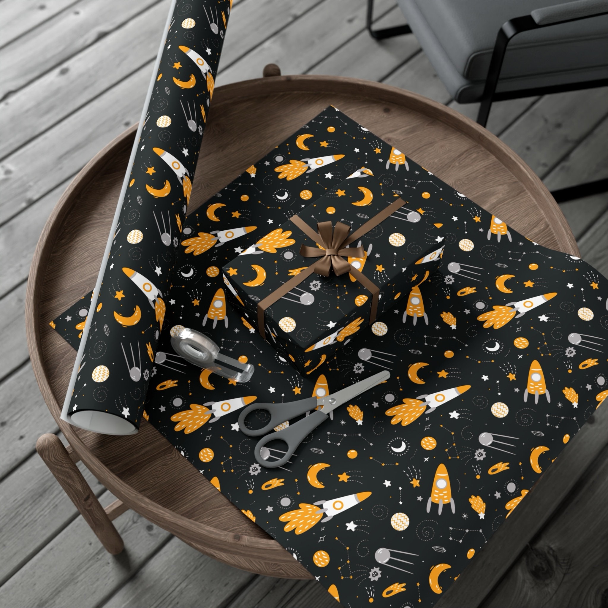 Galaxy Space Gift Wrap Spaceship Wrapping Paper for Space Party Decor ...