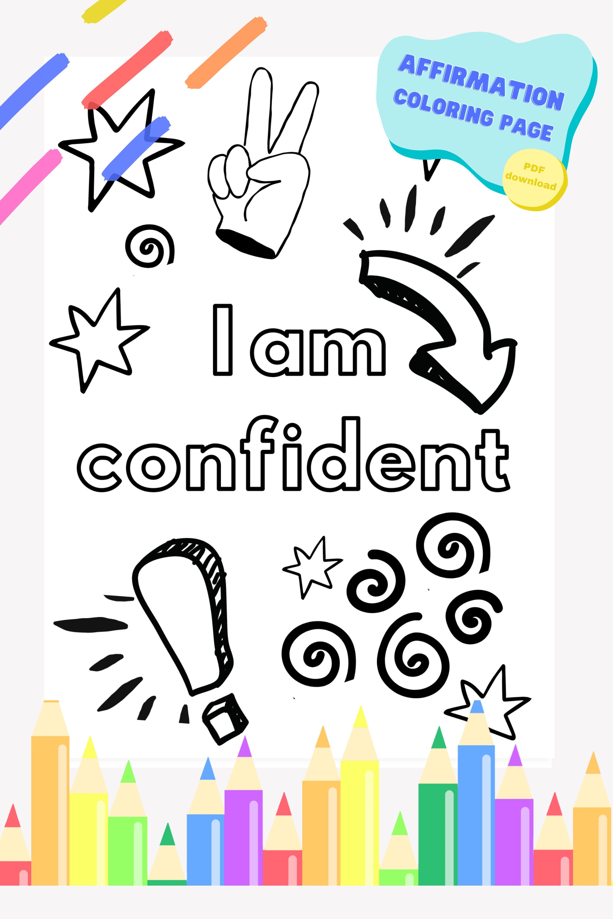 Affirmation Coloring Page-i Am Confident-adult Coloring Page-kid Color ...